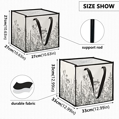 Blueangle Black and White Flowers Cube Storage Bin with Handles, 13 x 13 x 13 in, Large Collapsible Organizer Storage Basket for Home Décor(1137)