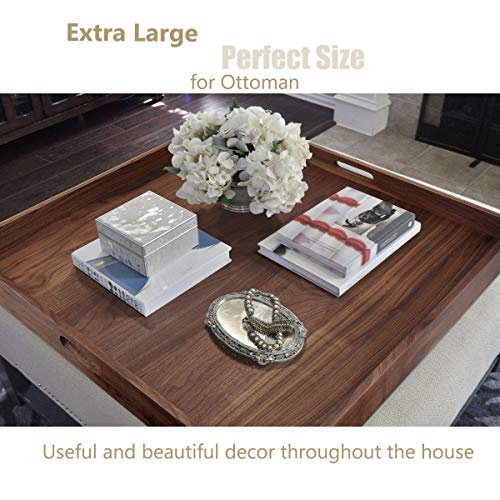 MAGIGO 30 x 30 Inches Extra Large Square Black Walnut Wood Ottoman Tray with Handles, Serve Tea, Coffee Classic 2.5 Feet Wooden Decorative Serving Tray