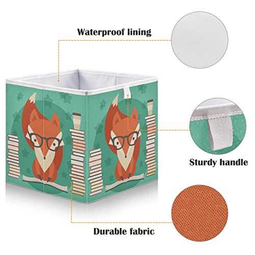 Blueangle Fox Reading Book Rectangle Storage Bin, 15.8 x 10.6 x 7 in, Large Collapsible Organizer Storage Basket for Home Décor(339)