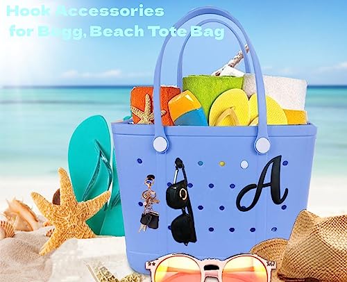 Bag Charms for Bogg Bag Accessories Decorative + 1pcs Bogg Bag Insert Carabiner Keys Holder Set,Alphabet Letters and Rubber Tassel Hanger Holder Hook for Beach,Tote Bag (M, Letter A)