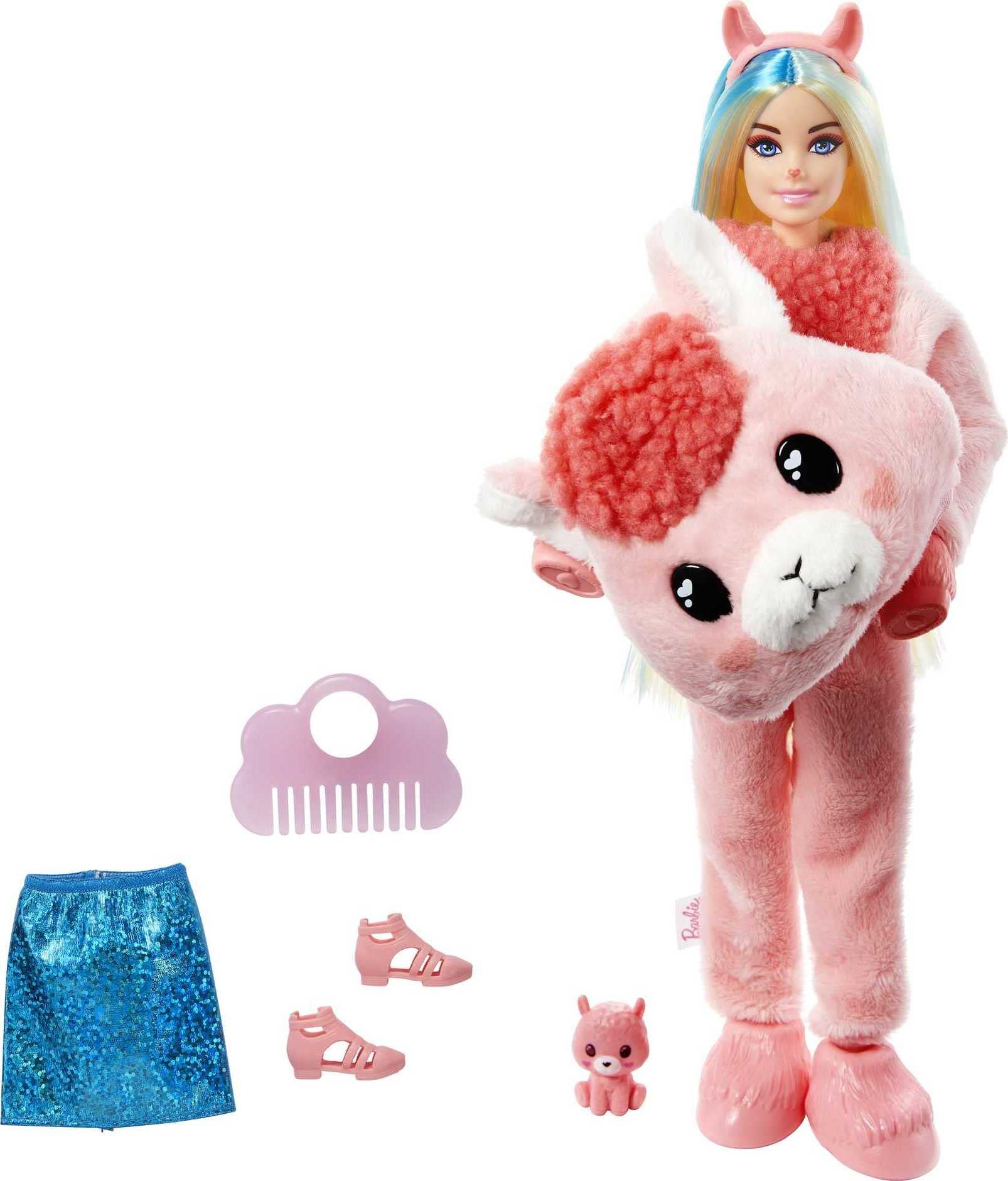 Barbie Cutie Reveal Doll, Fantasy Series Llama Plush Costume, 10 Surprises Including Mini Pet & Color Change