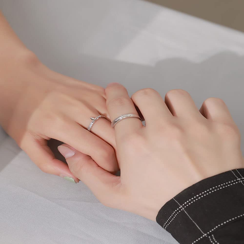2PCS Adjustable Rings Couples Promise Engagement Rings for Him and Her Couples You Rings (Tree And Bird), Silver