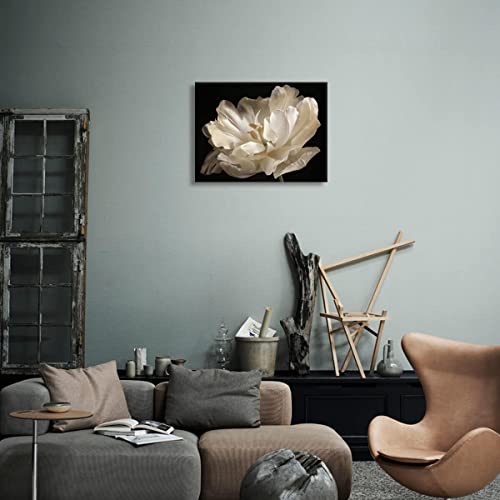 Black Bathroom Decor - White Tulip on Black Background Modern Canvas Wall Art Bathroom Decor Wall Art Black Decor Bathroom Pictures Black and White Wall Art Artwork for Home Walls Framed 12x16inch