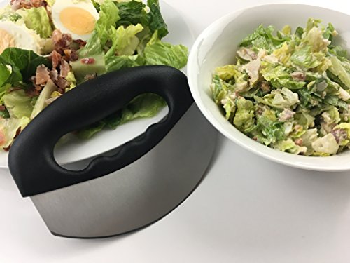 Checkered Chef Mezzaluna Knife - Rocker Knife, Mincing Knife, and Mezzaluna Chopper w/Single Blade and Cover/Sheath - Vegetable Cutter & Salad Chopper