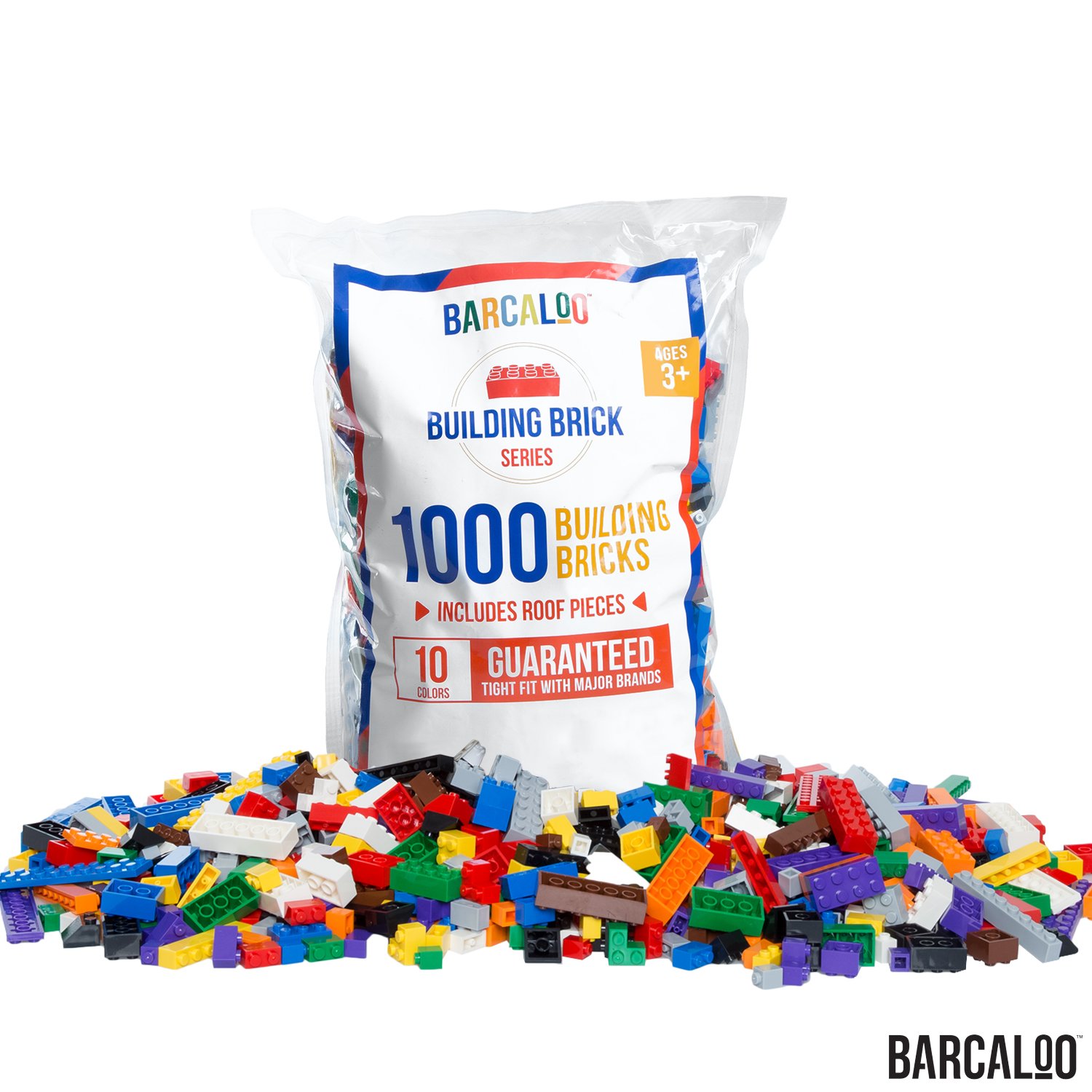 Barcaloo 1000 Piece Building Bricks Play Set, 10 Classic Colors Bulk Building Blocks, Generic Brick Building Parts, for Boys and Girls, Classic