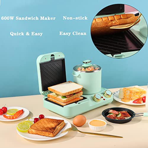 Breakfast Station, 3 in 1 Breakfast Station, Retro Household Breakfast Maker, Electric Mini Toaster Bread Breakfast Sandwich Maker, Breakfast Machine with Frying Pan, Boiling Pot, Food Steamer