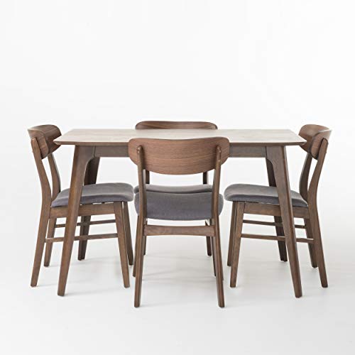 Christopher Knight Home Lucious 50" Rectangular Dining Set, 5-Pcs Set, Natural Walnut / Dark Grey