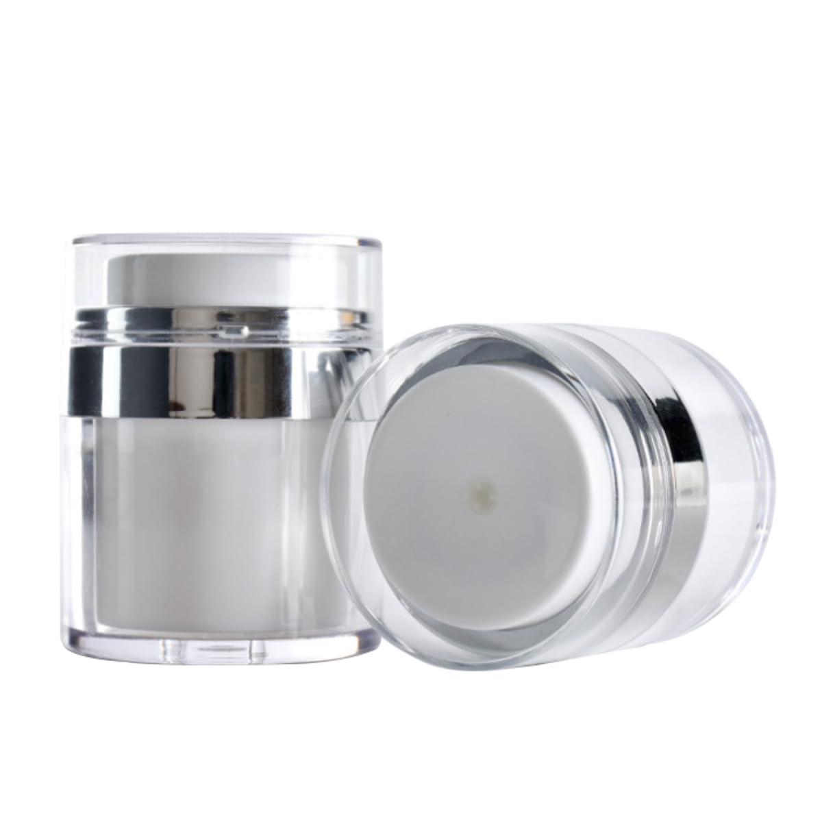 2Pcs Airless Pump Jar,Portable Lotion Dispenser,Empty Refillable Travel Face Cream Lotion Container Pot for Lotions, Creams, Serums,Eye Cream,30/50ml (30ml, White)