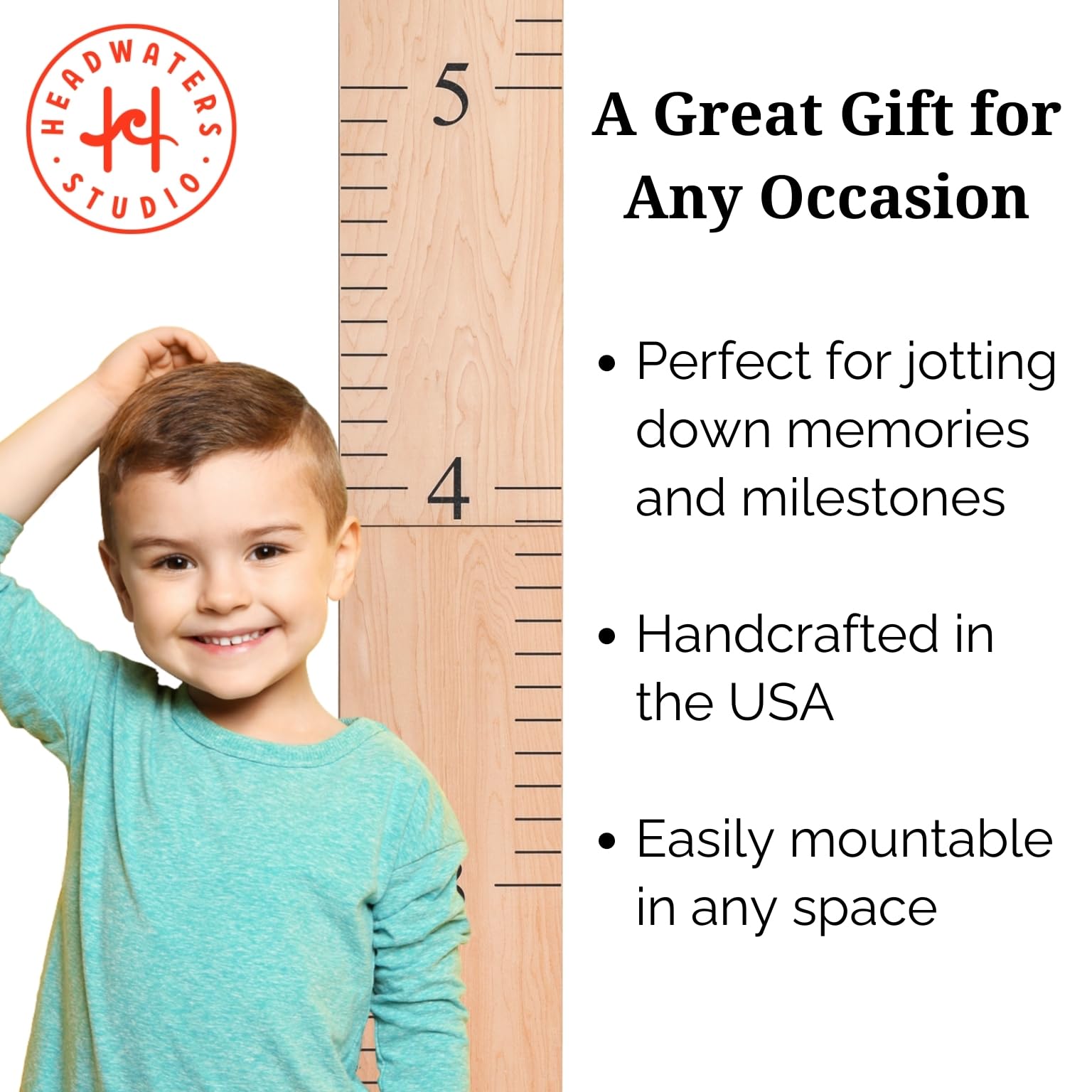 Headwaters Studio Growth Chart for Wall - Height Chart for Kids, Wooden Height Chart, Kids Height Wall Chart, Wall Measurement for Height Kids - Our Growing Family Natural (63"x6.7")
