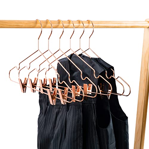 Koobay 16.5" Adult Rose Gold Metal Wire Clips Clothes Hangers, 25 Pack, Shiny Wire Clips Coat Suit Clothes Hangers Storage