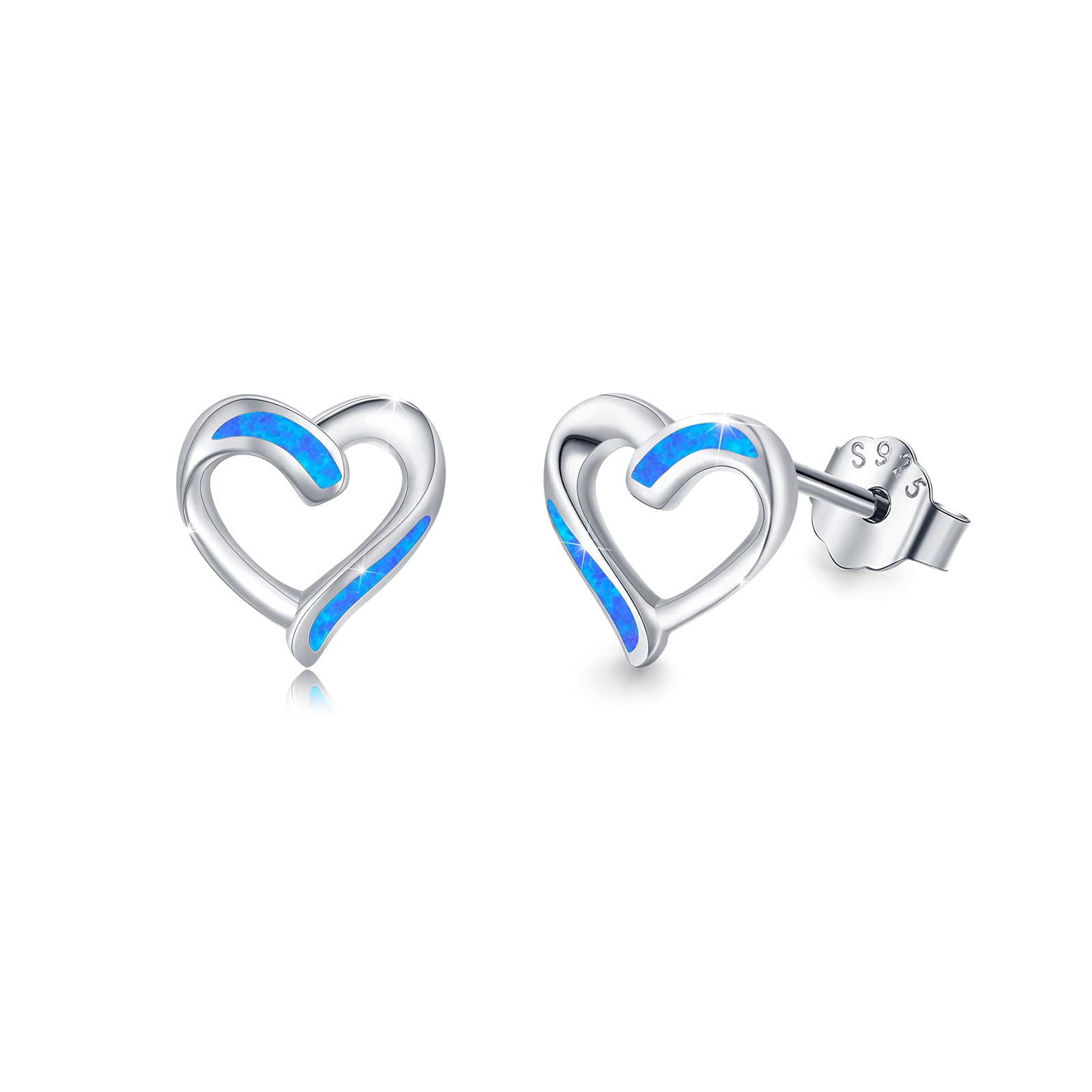 AOVEAO Heart Opal Earrings 925 Sterling Sliver Heart Stud Earrings Opal Earrings Hypoallergenic Opal Heart Jewelry Gifts for Women Girls