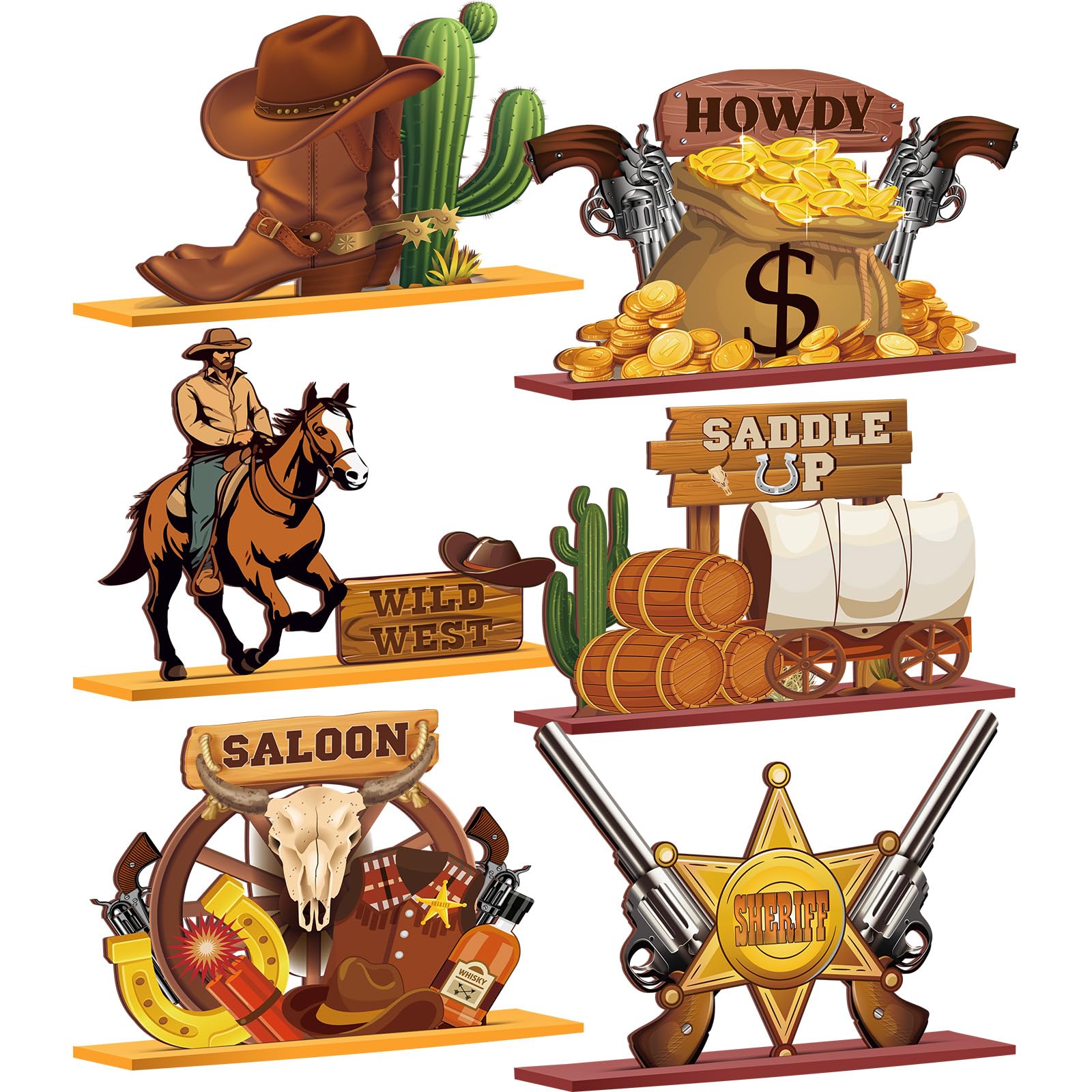6 Pieces Western Cowboy Centerpieces Decorations West Wooden Tables Decorations Wild Western Theme Table Centerpieces for Cowboy Party Decorations Birthday Baby Shower