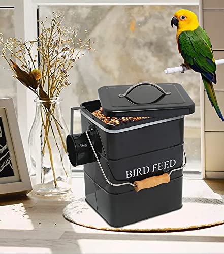 Morezi Bird seed and feed storage tin with lid Included - white-coated carbon steel - tight fitting lids - storage canister tins - Black
