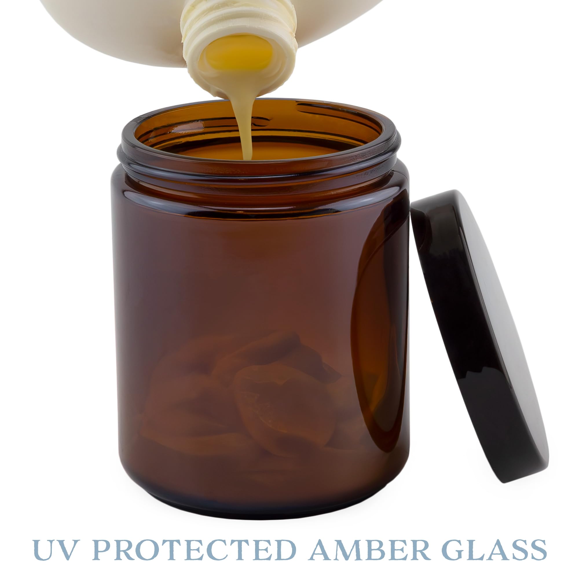 Cornucopia 8oz / 9oz Amber Glass Jars (6-Pack); Straight Sided Cosmetic Jars, Great for Body Butter, Creams, Stash Jars, Etc.