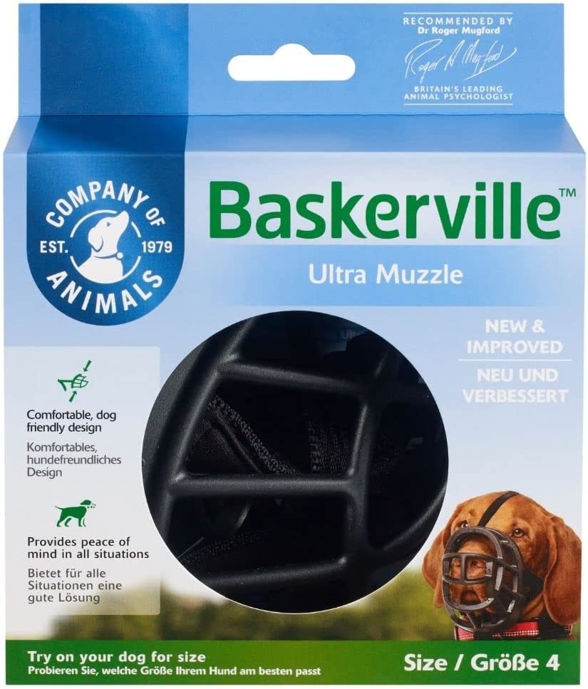 BASKERVILLE Ultra Dog Muzzle- Black Size 5, Perfect for Large Dogs, Prevents Chewing and Biting, Basket allows Panting and Drinking-Comfortable, Humane, Adjustable, Lightweight, Durable