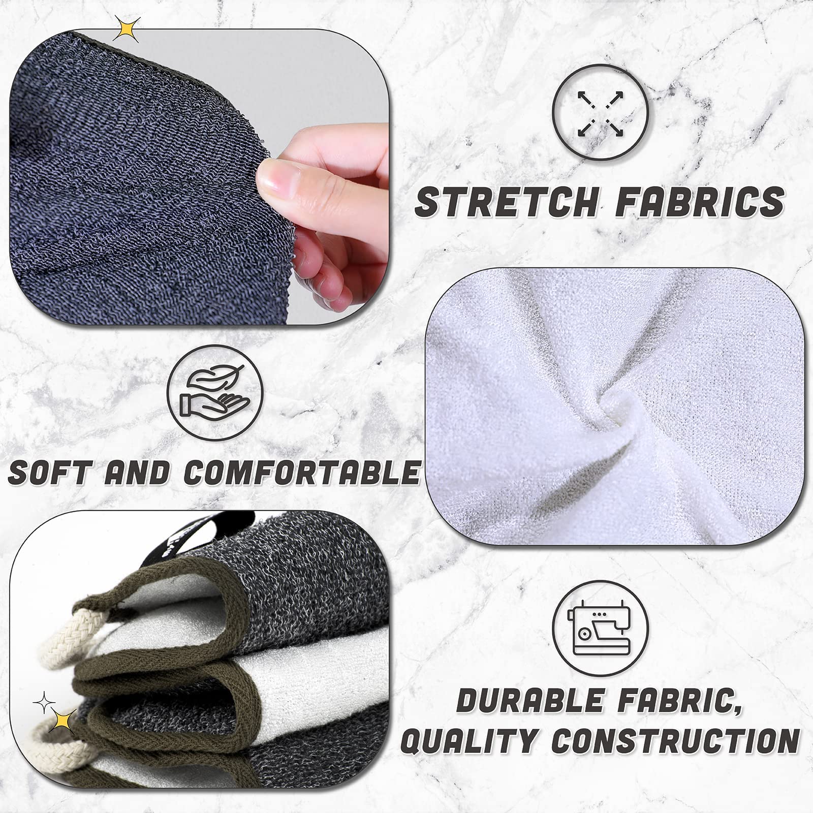 myHomeBody Dual-Textured Exfoliating Washcloth with Soft and Scrubbing Side, Body Exfoliation Luffa Wash Clothes for Bath, Shower, Durable 3 Layer Construction, Gray, 3 Pack