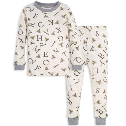 Burt's Bees Baby baby boys Pajamas, Tee Pant 2-piece Pj Set, 100% Organic Cotton and Toddler Pajama Bottoms, Eggshell A-bee-c, 3T US