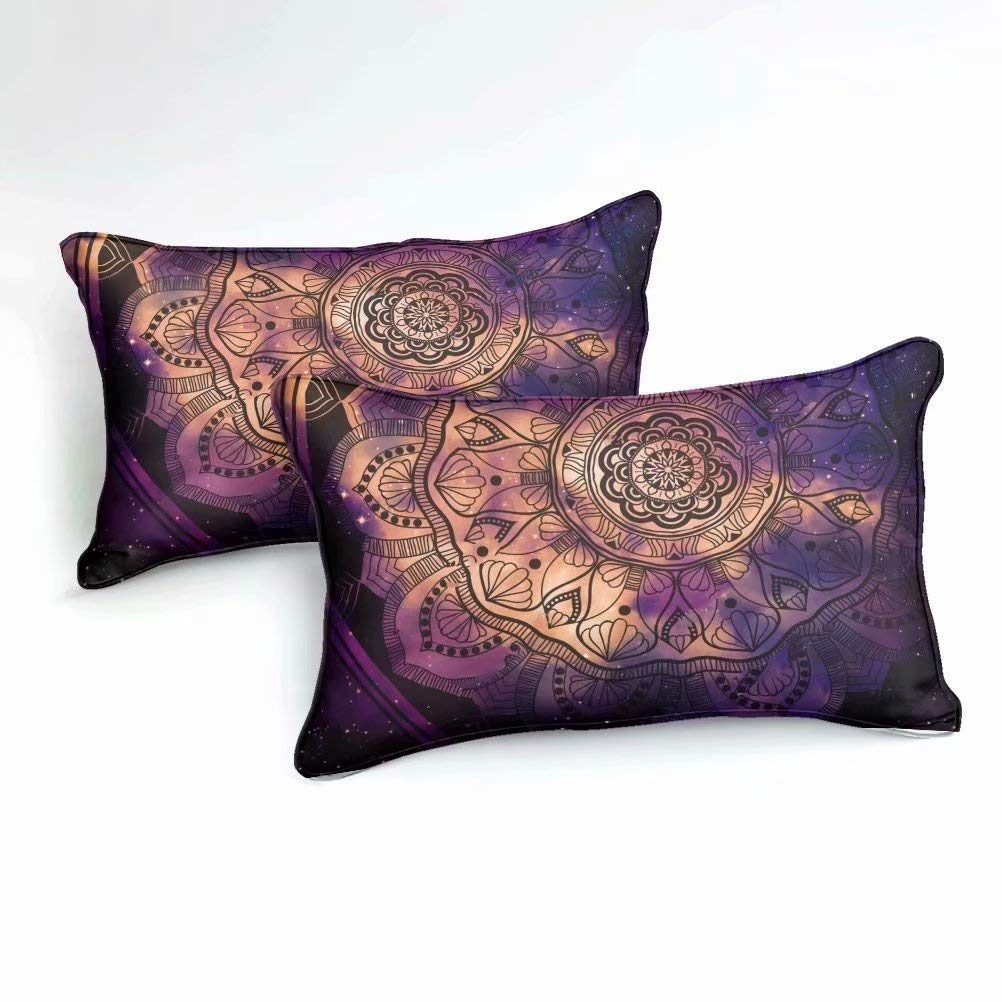 Abojoy Bohemian Duvet Cover Set, Purple Boho Chic Mandala Hippie Indian Galaxy Medallion Ethnic Floral Printed Bedding Soft Microfiber Quilt Duvet Cover with Zipper Closure(Queen, 3pc)
