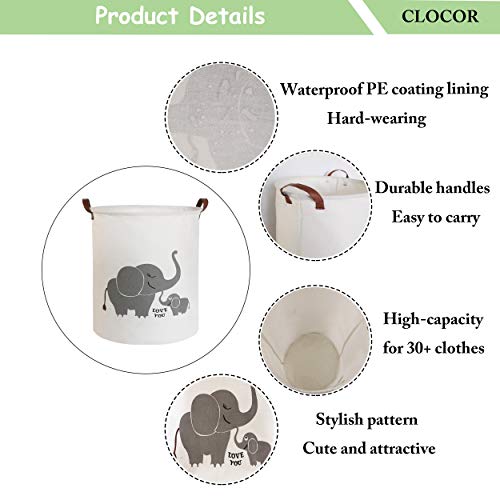 CLOCOR Collapsible Round Storage Bin/Large Storage Basket/Clothes Laundry Hamper/Toy Storage Bin (Love Elephant)