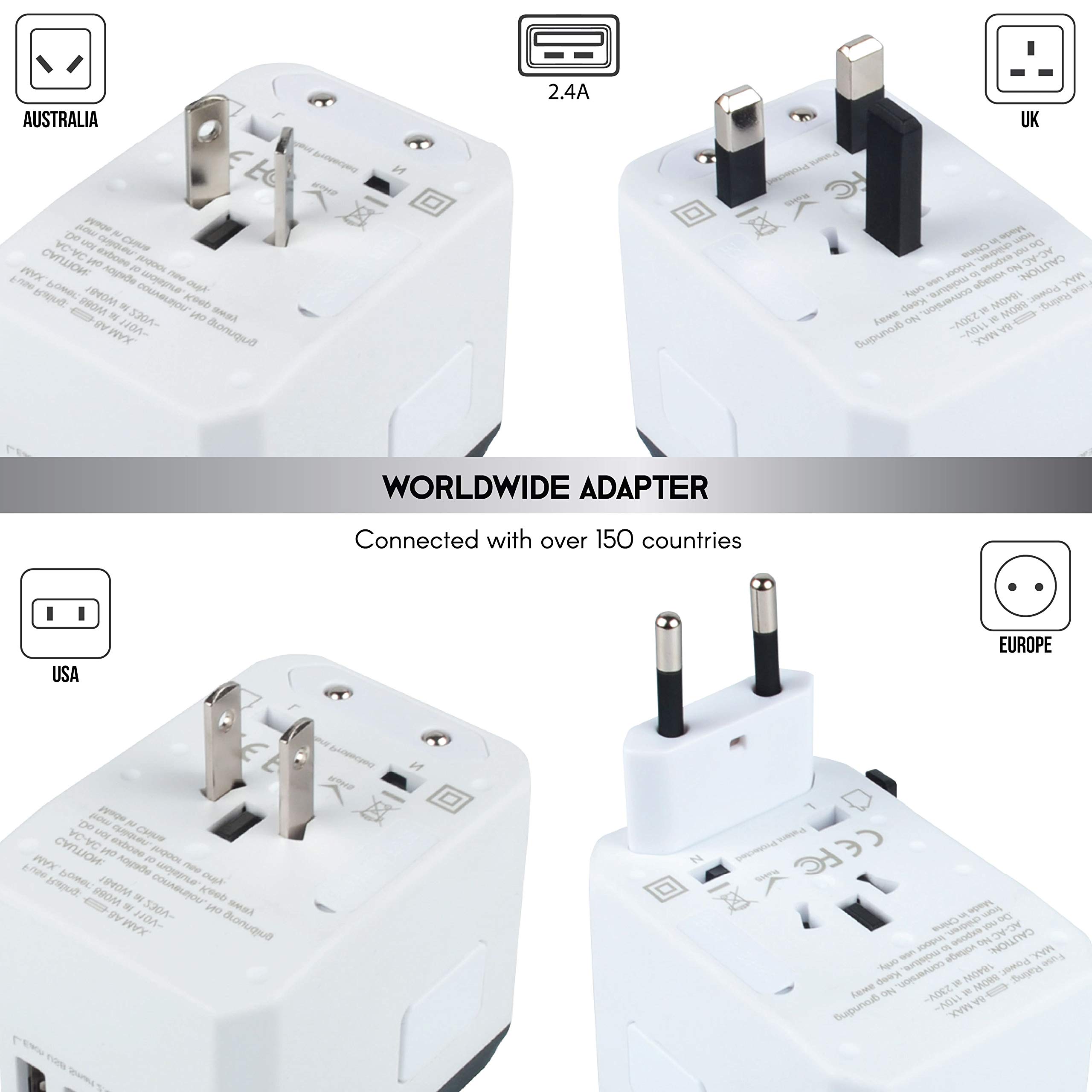 Power Plug Adapter - International Travel (w/5 USB Ports and USB Type C)- Work 150+ Countries - 220 Volt Travel Adapter - Type C A G I A/C - UK Japan China EU Europe European
