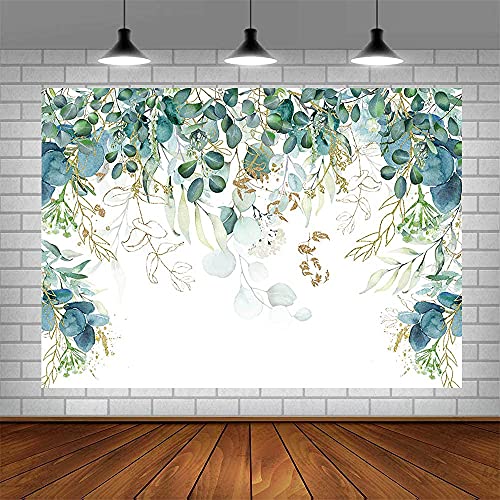 ABLIN 7x5ft Greenery Backdrop for Birthday Party Baby Shower Decorations for Boy Gold and Green Eucalyptus Leaves Gender Reveal Photo Background Photography Shoot Props