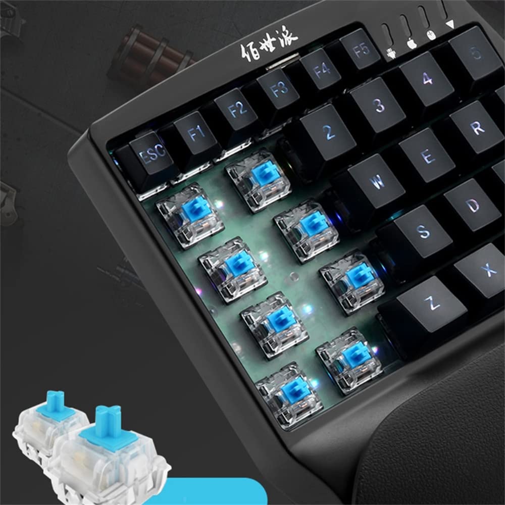 20CB Mini Wired One Handed Professional Gaming Keyboard, One Hand Automatic Pressure Rocker Left-Handed Keyboard for Battleground Game