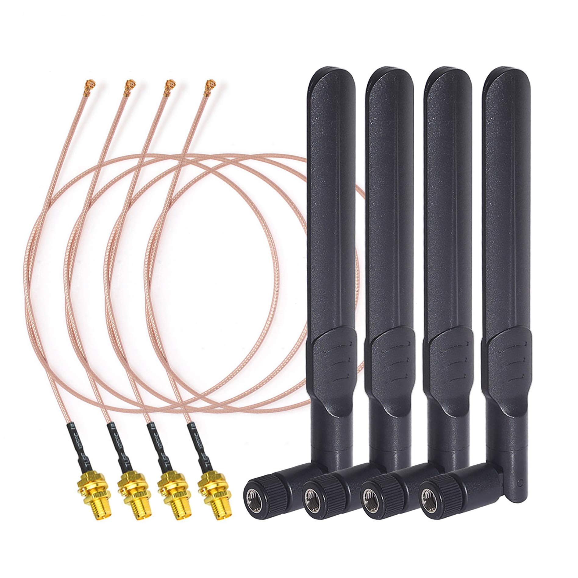 Bingfu Dual Band WiFi 2.4GHz 5GHz 5.8GHz 8dBi RP-SMA Male Antenna 20cm 8 inch RG178 U.FL IPX IPEX to RP-SMA Female Cable 4-Pack for WiFi Router Wireless Mini PCI Express PCIE Network Card Adapter