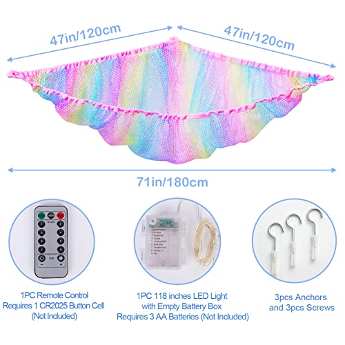 Basumee Stuffed Animals Net or Hammock with LED Light Hanging Toy Net Hammock for Stuffed Animals Storage Stuff Animals Hammocks for Nursery Kids Room with Remote Control, 8 Kinds of Lights, Rainbow