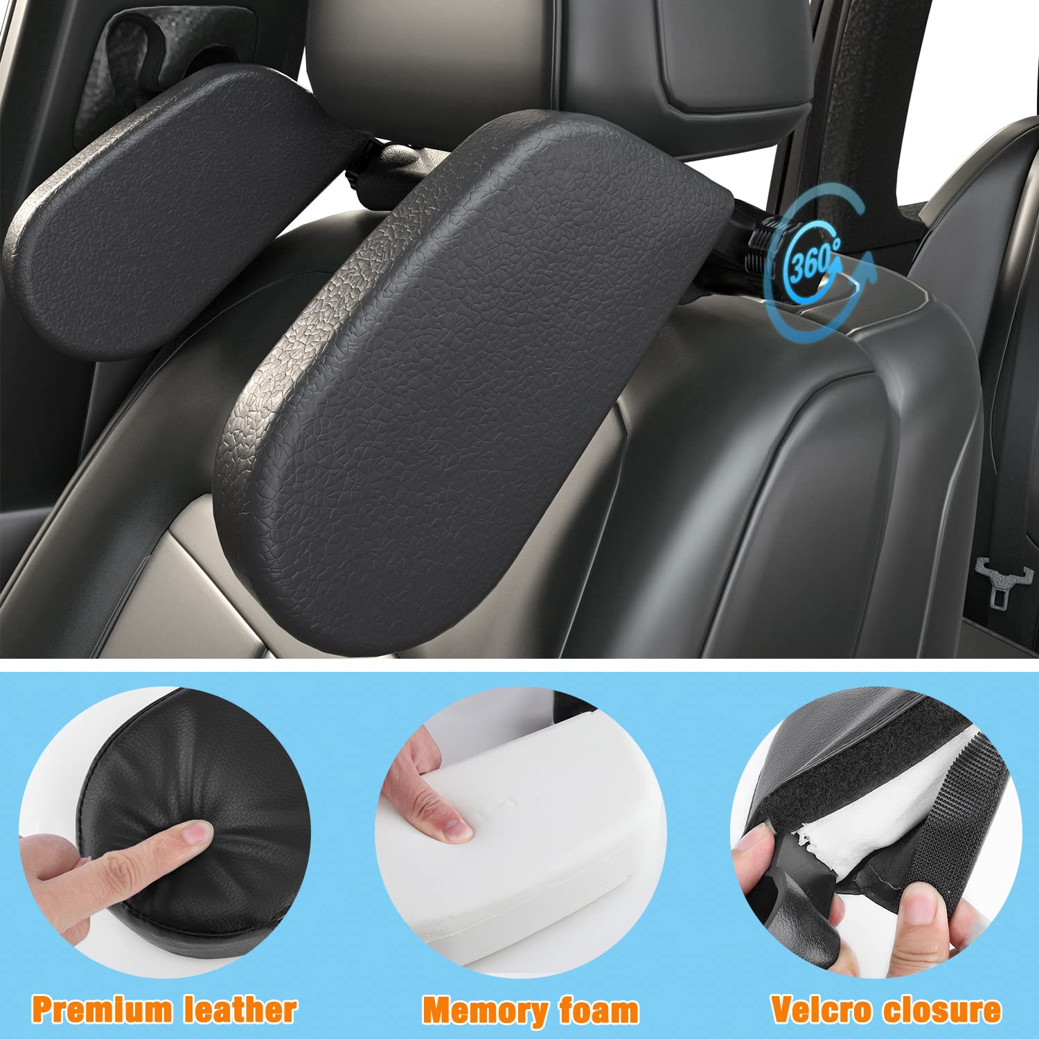 Heapany [Upgraded] Car Headrest Pillow, Head Support Neck Pillows, Roadpal Adjustable Sleeping Headrest for Kids Adults Travel