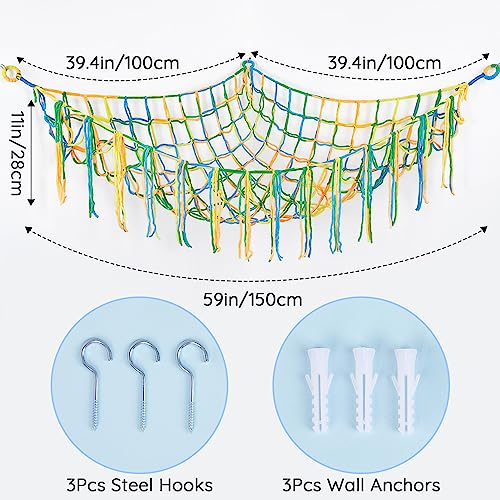 Basumee Stuffed Animals Net or Hammock Toy Storage Organizer Toy Hammock Hanging Stuffed Animals Storage Holder with Tassels for Nursery Kids Bedroom Room Wall Décor, Yellow-Green