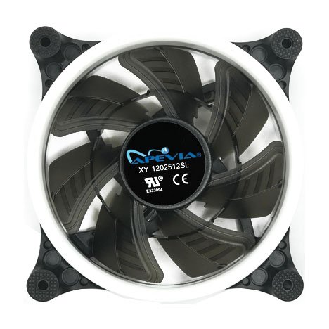 APEVIA 512L-CWH 120mm Silent Dual Rings White LED Fan with 32 x LEDs & 8 x Anti-Vibration Rubber Pads (5 Pk)