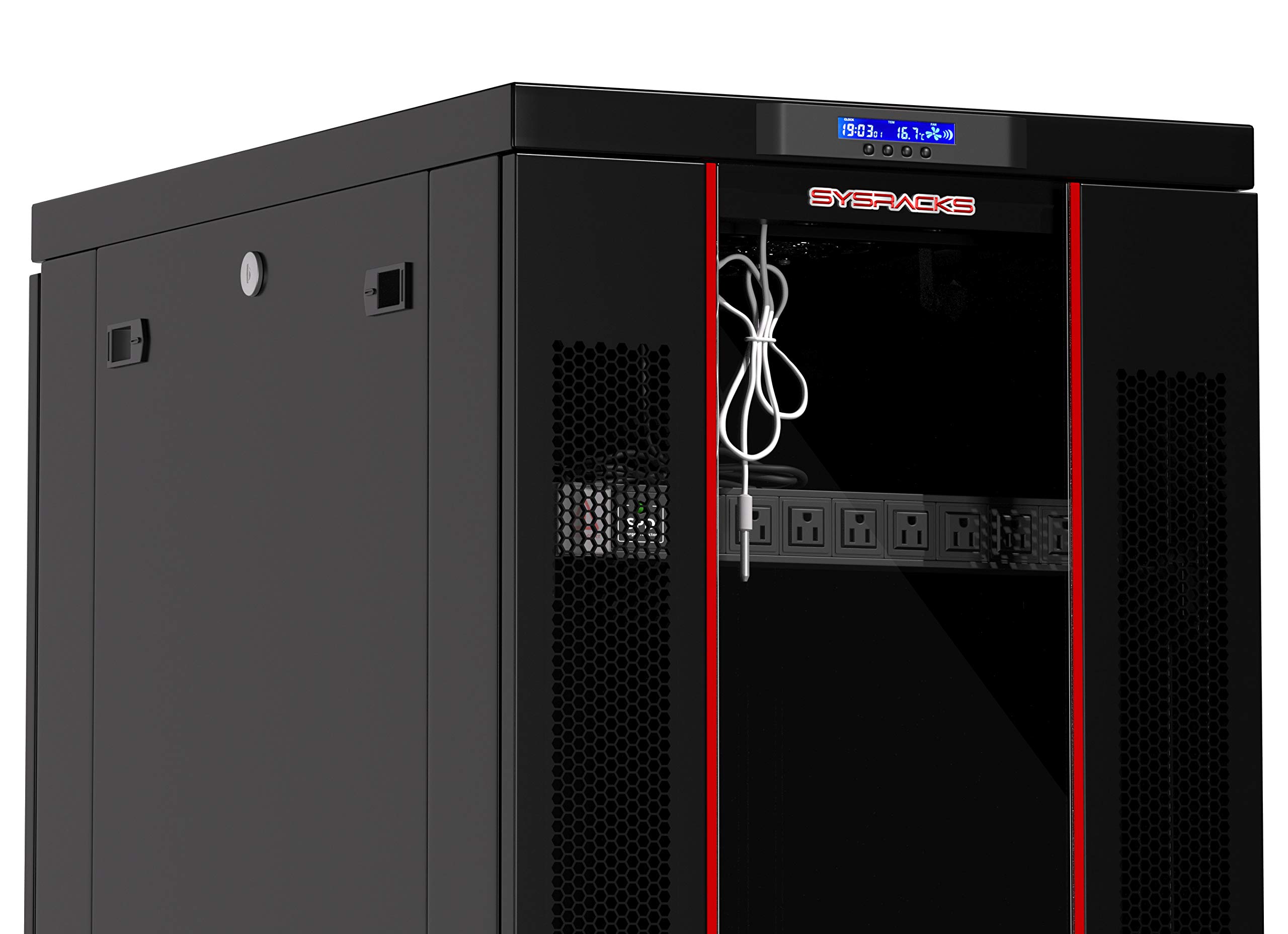 Server Rack - Locking Cabinet - Network Rack Cabinet Enclosure - 32U - Rack Mount - 39 Inch Deep - Server Cabinet - on Wheels - Shelf - Cooling Fan - Thermostat - Sysracks - SRF