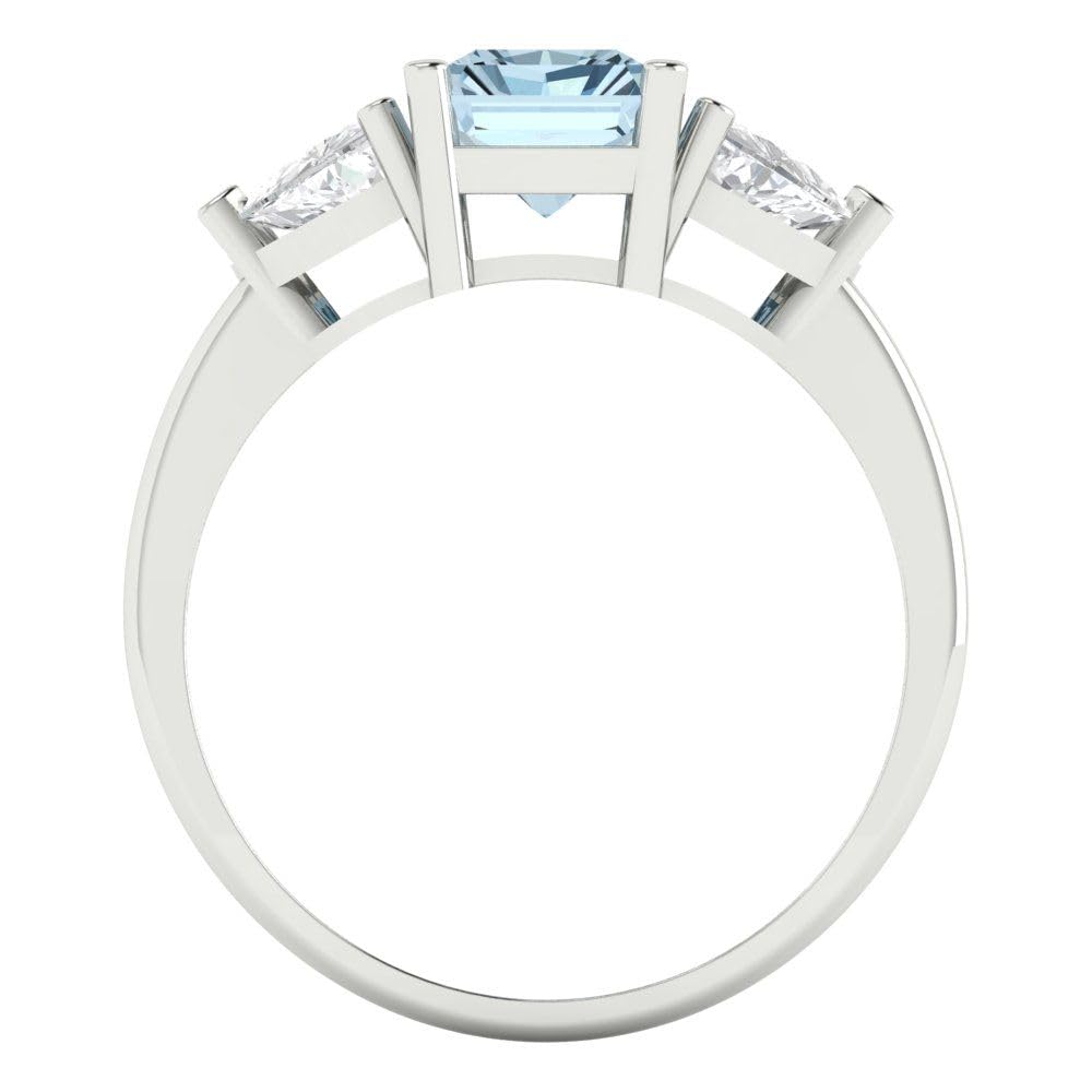 3.0ct Emerald cut 3 stone Solitaire Natural Light Aquamarine Designer Anniversary Bridal Engagement Ring 14k White Gold 3.5