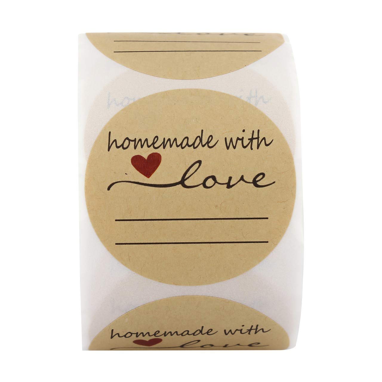 Lpraer 500Pcs 2" Homemade with Love Stickers with Lines for Writing, Adhesive Canning Labels for Jars, Baked Packaging, Cookie Bags, Fudge Containers