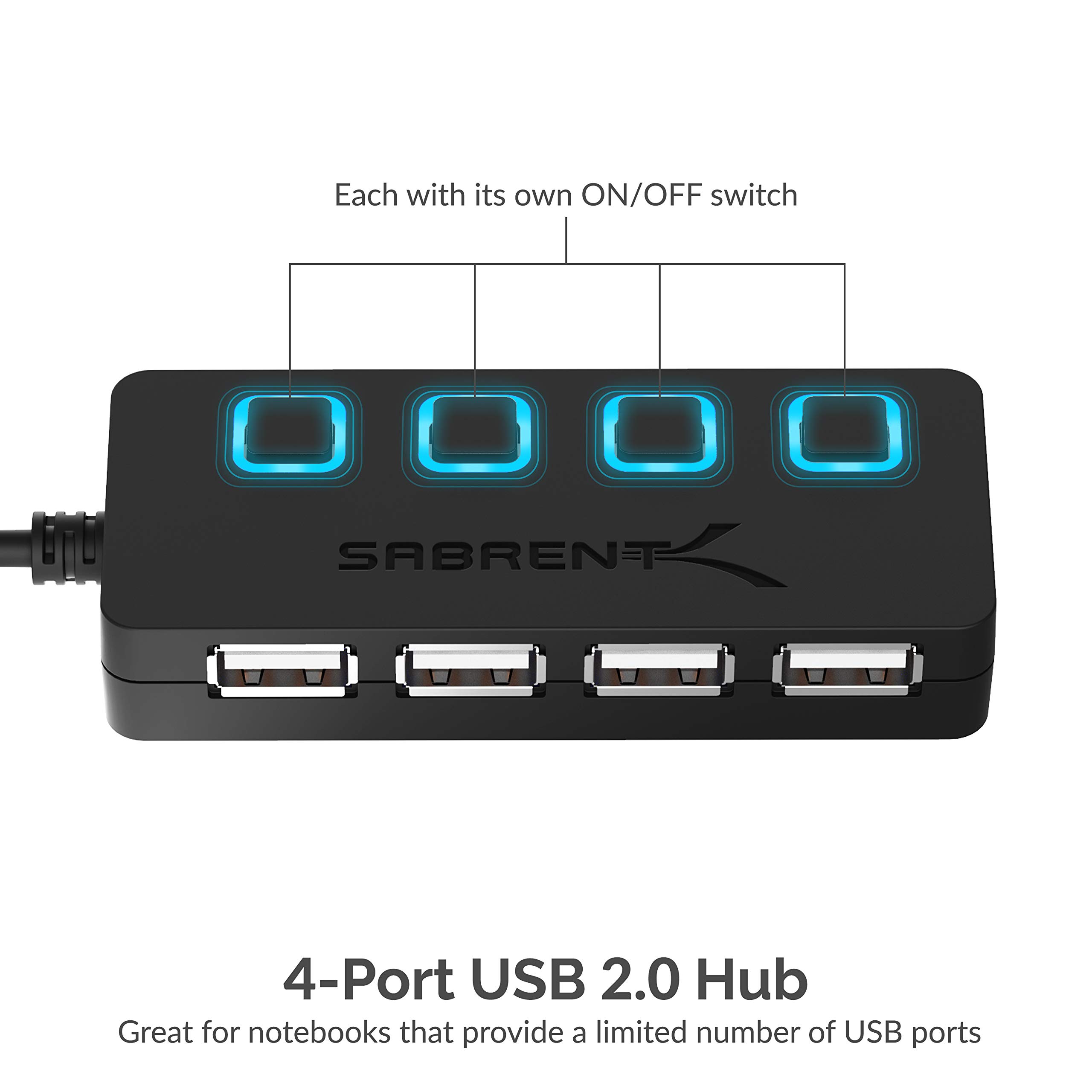SABRENT 4 Port Portable USB 2.0 Hub + 4-Port USB 2.0 Hub with Individual LED lit Power Switches