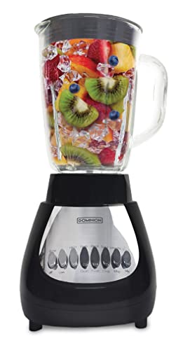 Dominion D4002BG Countertop Blender with 5-Cup Glass Jar (42oz), 10-Speed Settings with Pulse Function, Sharp Stainless Steel Blade, Black
