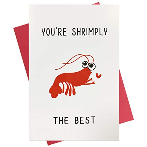 Funny Birthday Card, Cute Anniversary Card for Husband Wife GF BF, Shrimply The Best Love Card for Him or Her
