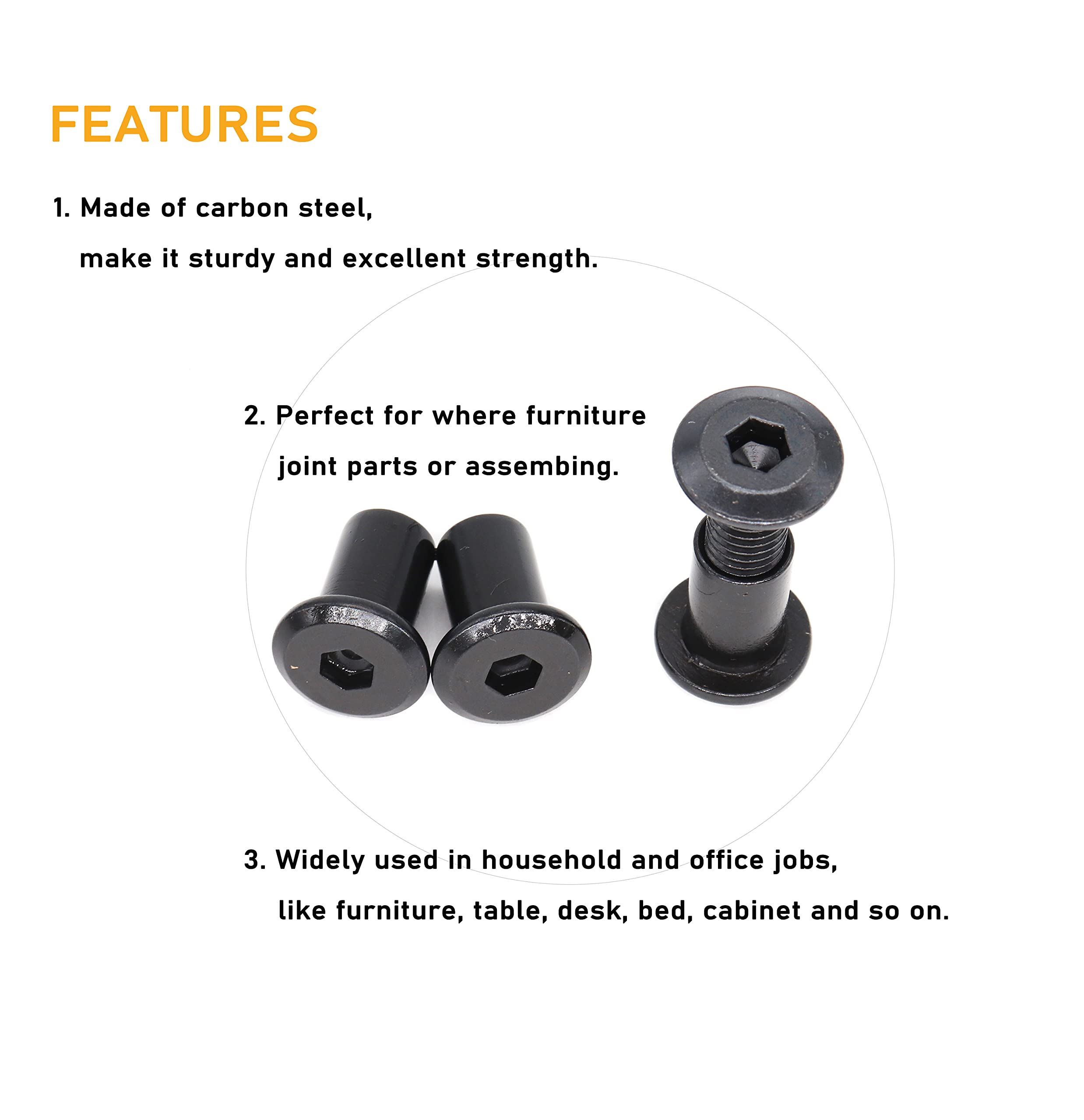 binifiMux 50pcs Black M8 Countersunk Rivet Socket Cap Connecting Bolts Cap Nuts Assortment Kit, M8 x 20mm/25mm/30mm/35mm/40mm