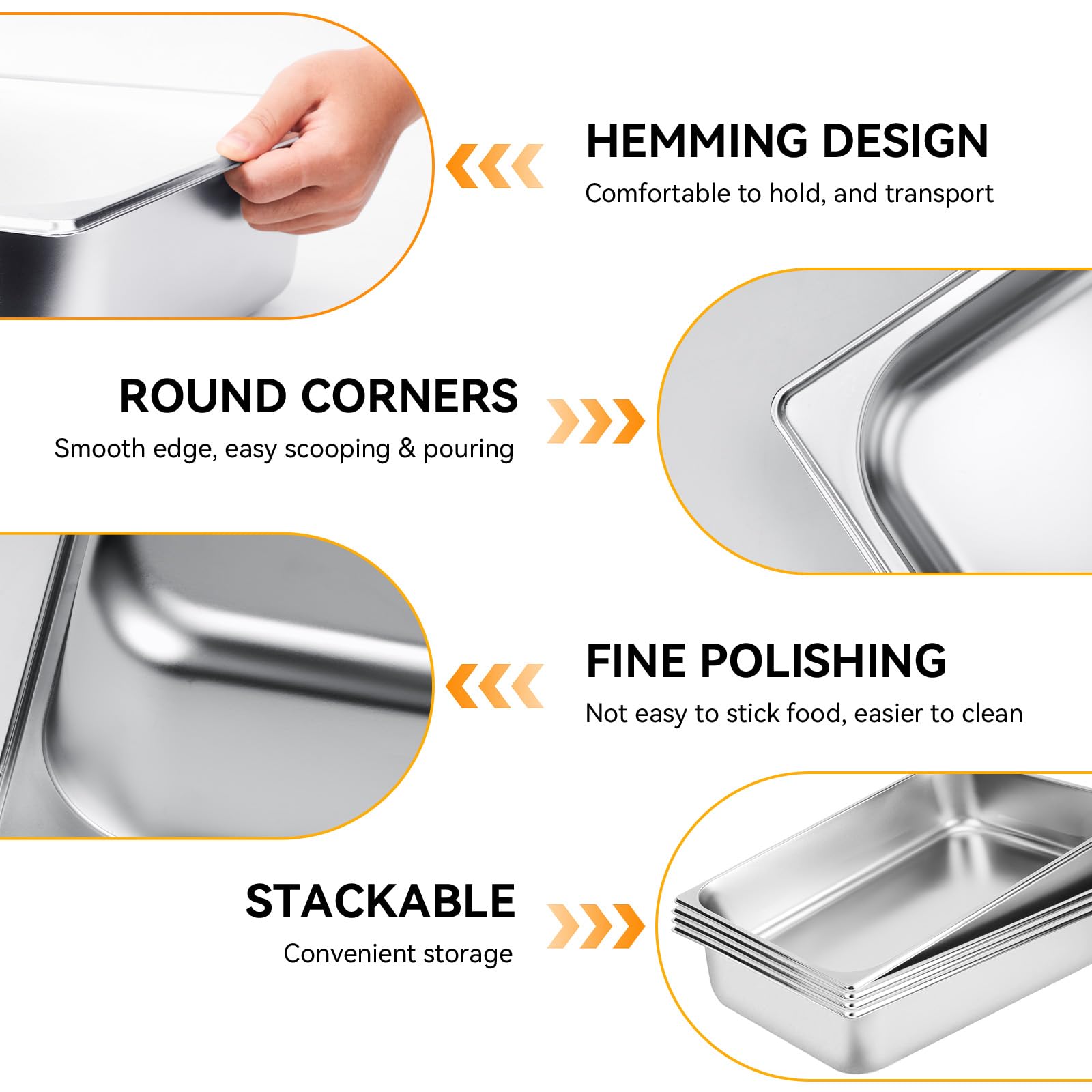 4 Pack Hotel Pans, 1/1 Full Size 4β Deep Steam Table Pan with Lid, 21" L x 13" W Commercial Stainless Steel Pan Food Containers, Catering Supplies Buffet Display