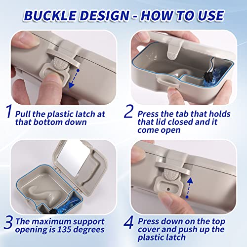 Annhua Denture Cup Bath Box Case with Mirror and Cleaning Brush, Dental Case with Brush Retainer Cleaning Case Mouth Guard Storage Soaking Cup Holder for Travel, Office, Household Use