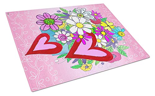 Caroline's Treasures PJC1040LCB True Love Bouquet Valentine's Day Glass Cutting Board Large Decorative Tempered Glass Kitchen Cutting and Serving Board Large Size Chopping Board