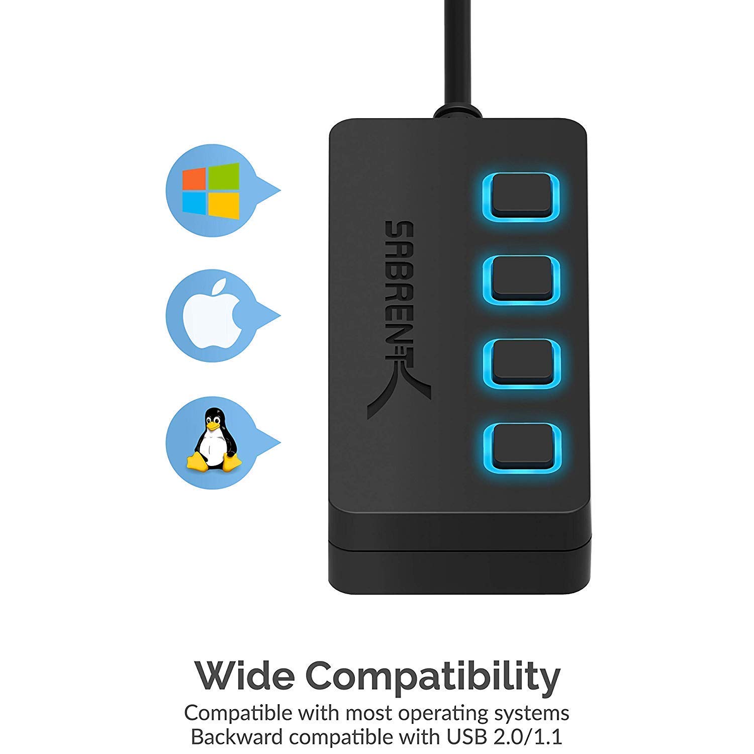 Sabrent 4-Port USB 3.0 Hub + 6-Pack 22AWG Premium Micro USB Cables (X3-3ft + X3-1ft) High Speed USB 2.0
