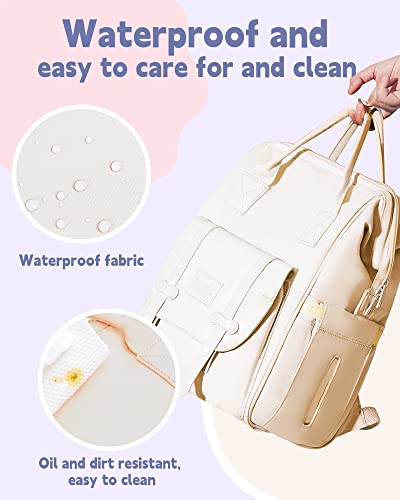 AUYRE Diaper Bag Backpack Nappy Changing Bags Waterproof Travel Backpack with USB Charging Port & Stroller Straps Baby Shower Gifts (Beige)
