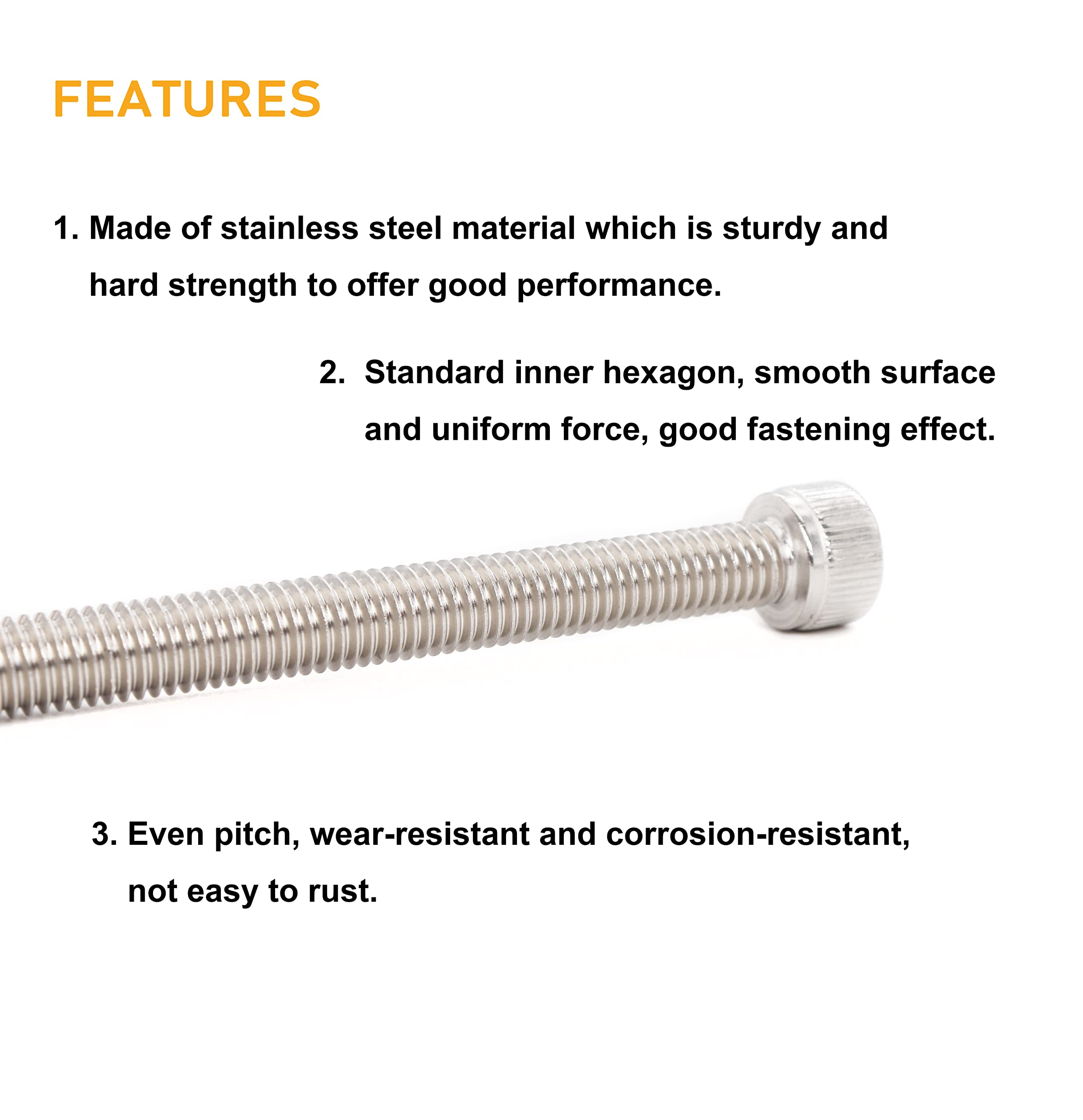 binifiMux 6pcs M8 x 150mm Hex Socket Cap Bolts Screws 304 Stainless Steel Full Thread