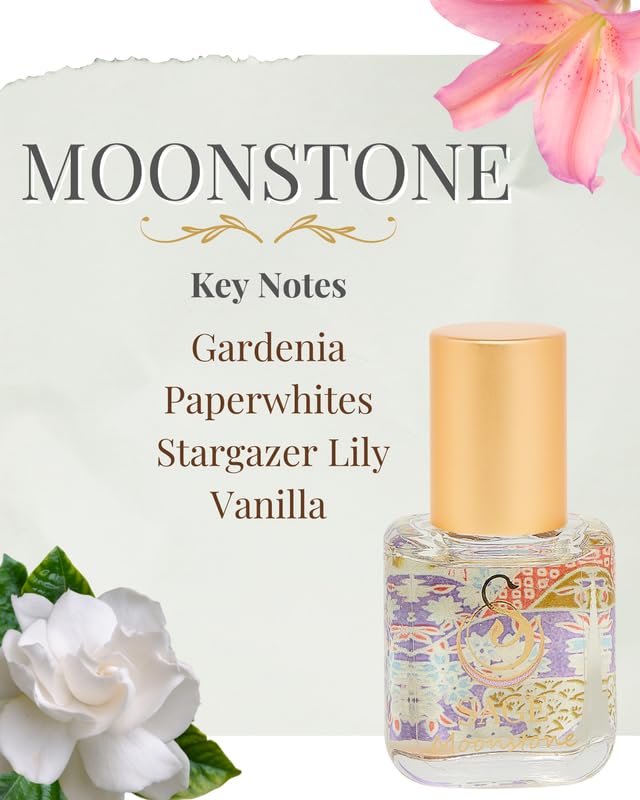 Moonstone Organic Perfume Oil Extract Roll-On by Sage- 1/4 oz, Vegan & Cruelty-Free, Floral Scent, Gardenia, Paperwhites, Stargazer Lily