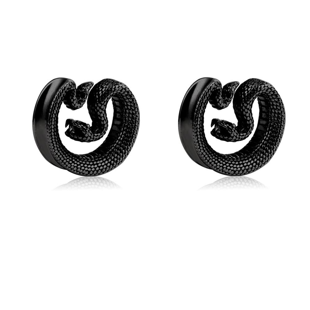 2pcs Cool Snake Saddle Ear Plugs Stainless Steel Snake Saddle Plugs Ear Gauges Tunnels Expander Piercing Body Jewelry