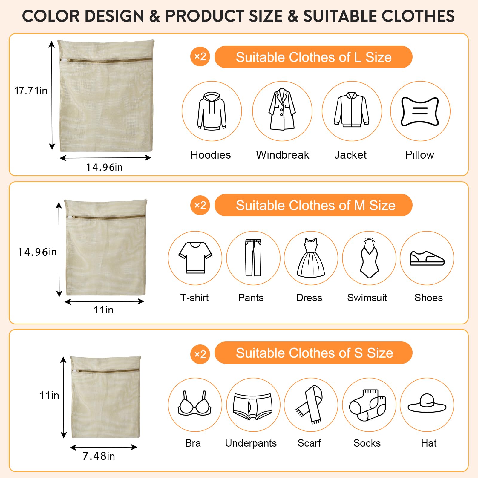 6-Piece Laundry Bag, Durable Organic Cotton Mesh Laundry Bag, Sturdy Zipper, Breathable Mesh, Exquisite Laundry Bag for Underwear, Clothes, Pants, Shoes and Socks