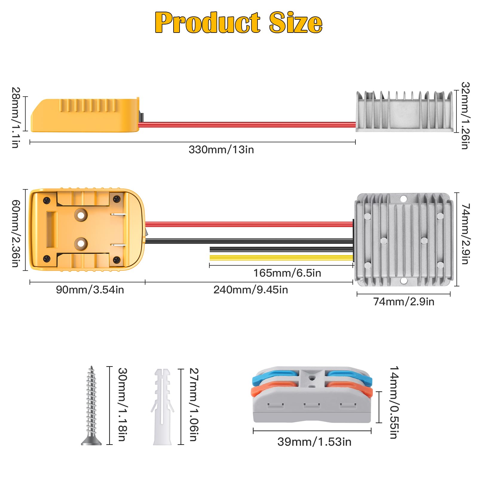 20V to 12V Step Down Converter Aadpter for Dewalt 20V Battery DC Voltage Regulator 15A MAX 180W Inverter Automatic Buck Converter Power Wheels Aadpter with Upgraded Low Voltage Protection and Switch