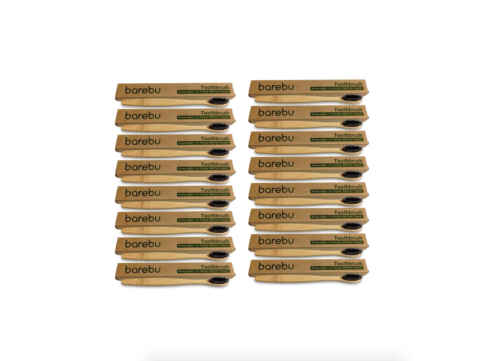 More of Me to Love BPA-Free, Biodegradable, Organic Bamboo Toothbrush - Charcoal Infused Naturally Whitening Bristles, Pressed Glue-Free Bristles, Environmentally Friendly (16-Pack)