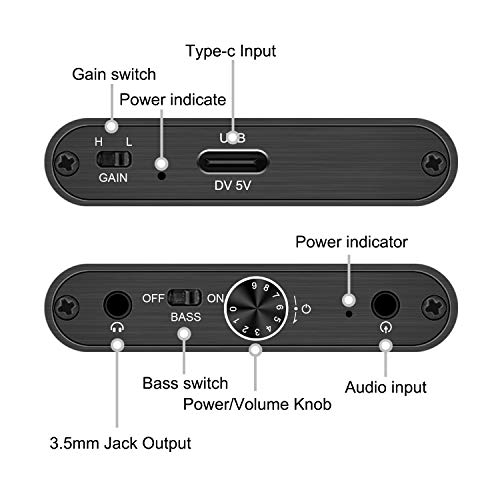 Headphone Amplifier with Bass Boost, Support 3.5mm AUX and Type-C 16-600Ω Headphone -3.5mm Stereo Audio Out, GAIN, Bass for Mac, Phones, iPad, MP3, MP4 and Computers,Xbox one,PS4,PS5 Controller